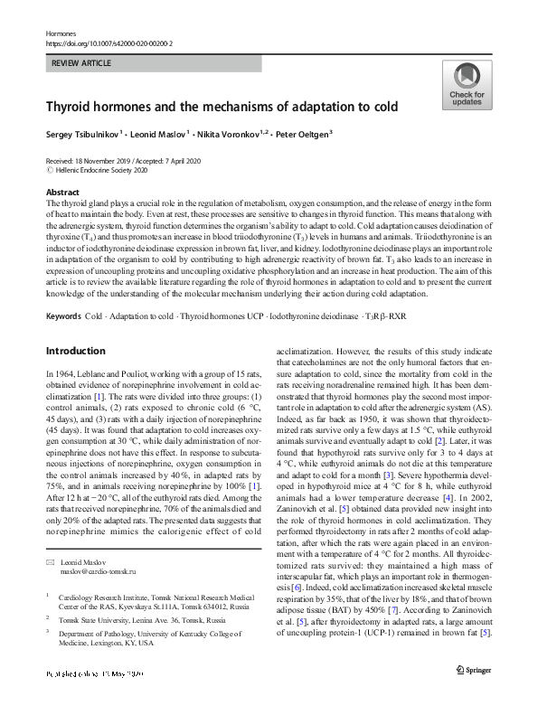 (PDF) Thyroid hormones and the mechanisms of adaptation to cold