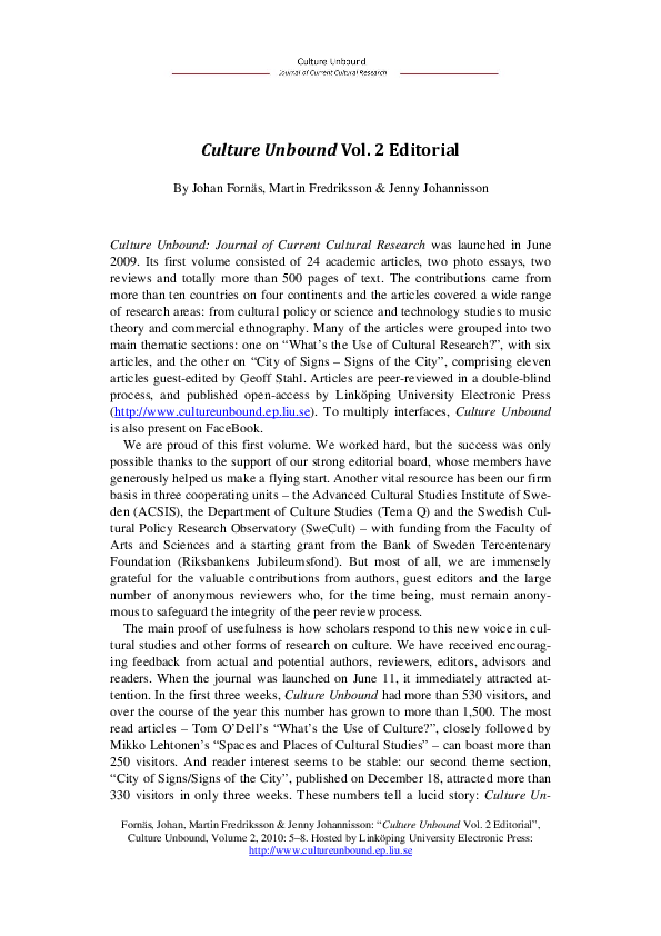 (PDF) Culture Unbound Vol. 2 Editorial