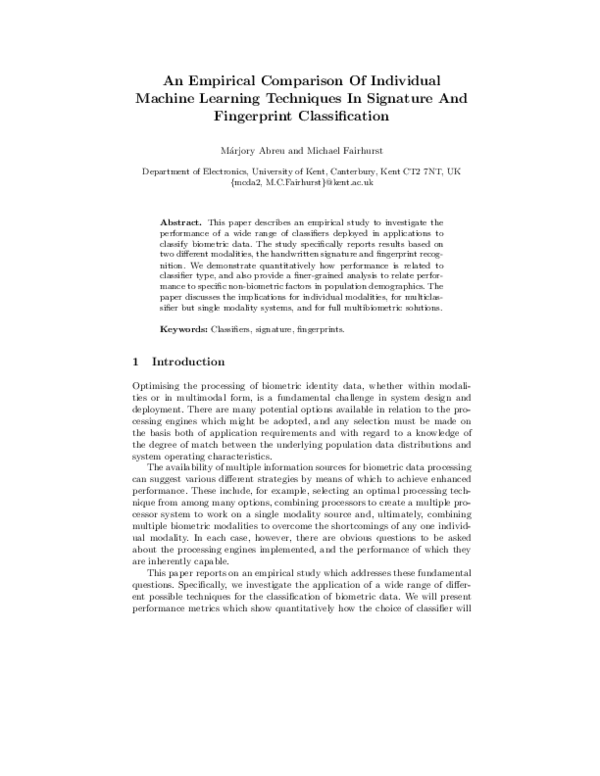 (PDF) An empirical comparison of individual machine learning techniques in signature and ...