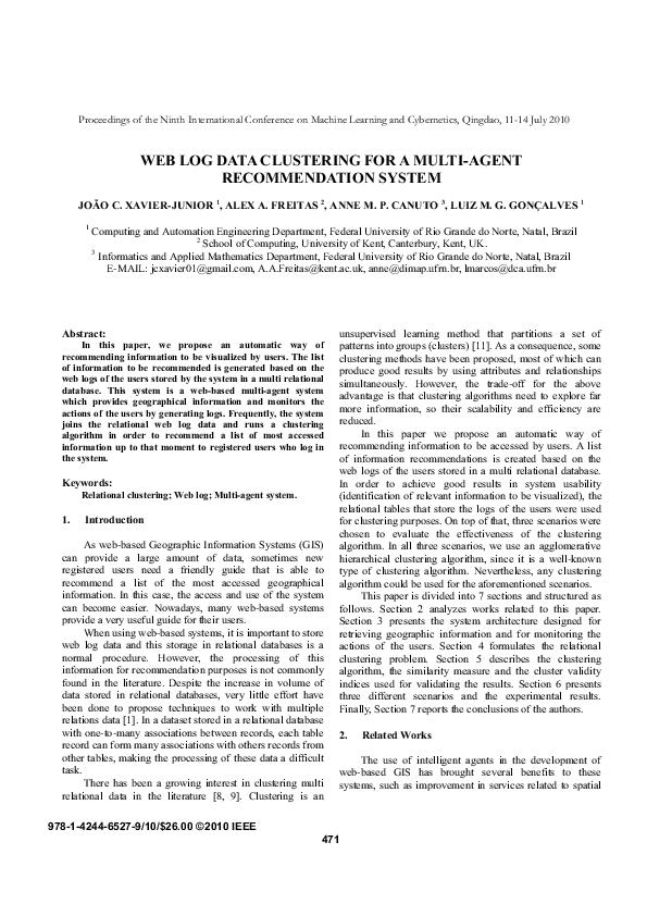 Pdf Web Log Data Clustering For A Multi Agent Recommendation System