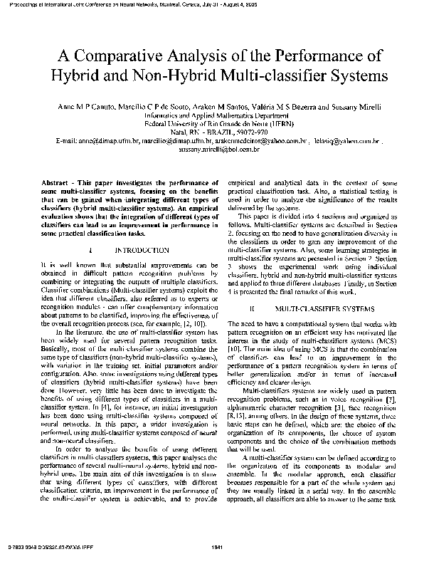 (PDF) A comparative analysis of the performnance of hybrid and non-hybrid multi-classifier systems