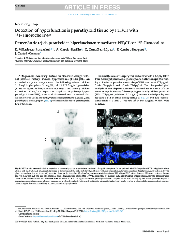 (PDF) Detection of hyperfunctioning parathyroid tissue by PET/CT with ...