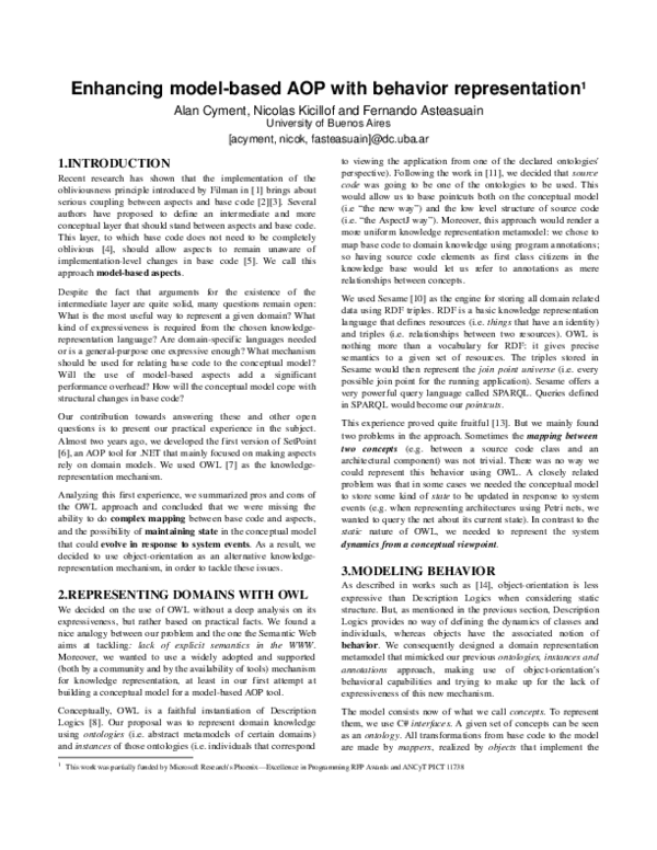 (PDF) Enhancing Model-Based AOP with Behavior Representation