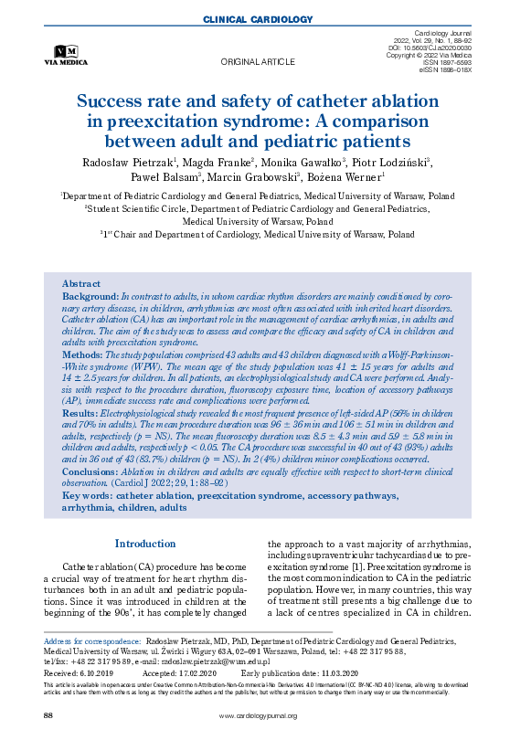 (PDF) Success rate and safety of catheter ablation in preexcitation ...