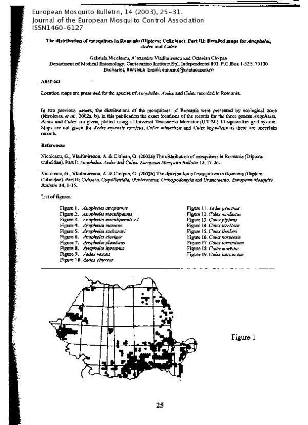 (PDF) The distribution of mosquitoes in Romania (Diptera: Culicidae ...