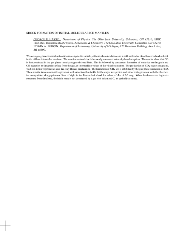 (PDF) Shock Formation of Initial Molecular Ice Mantles