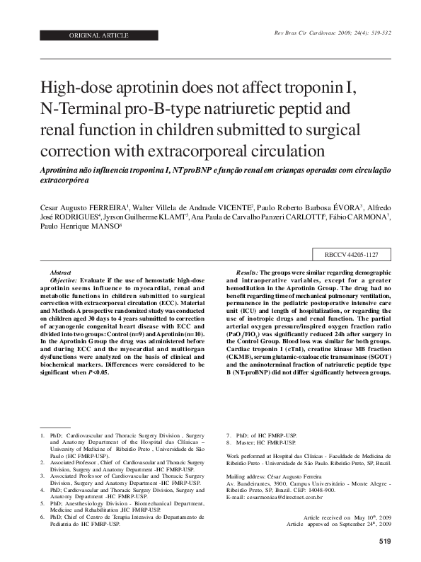 (PDF) Aprotinina não influencia troponina I, NTproBNP e função renal em ...