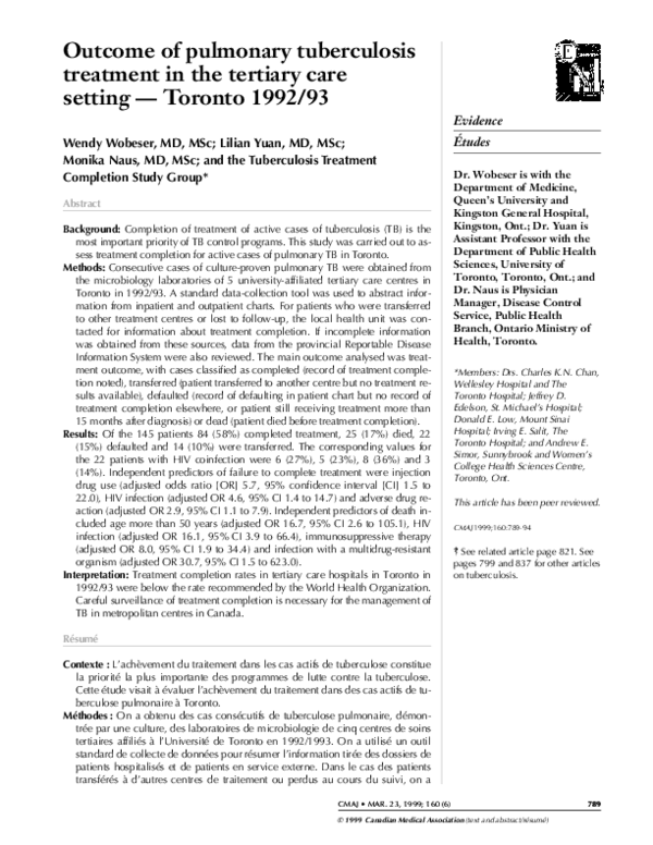 (PDF) Outcome of pulmonary tuberculosis treatment in the tertiary care ...