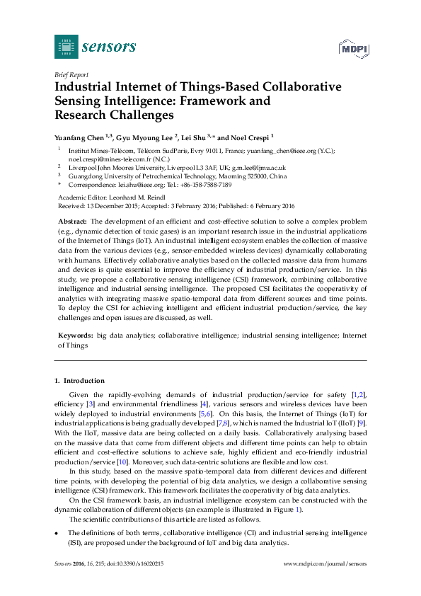 (PDF) Industrial Internet of Things-Based Collaborative Sensing Intelligence: Framework and ...
