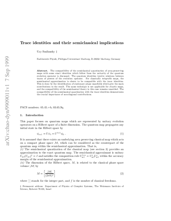(PDF) Trace identities and their semiclassical implications