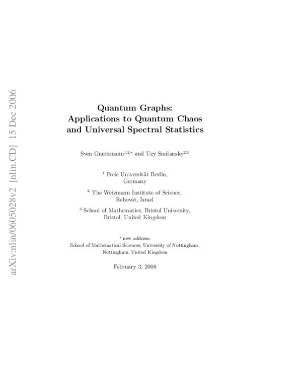 Pdf Quantum Graphs Applications To Quantum Chaos And Universal Spectral Statistics Uzy