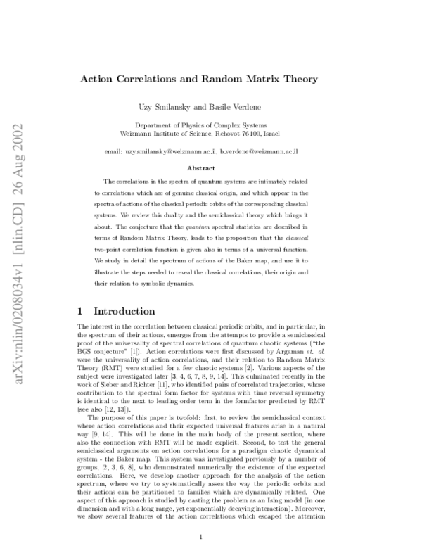 (PDF) Action correlations and random matrix theory