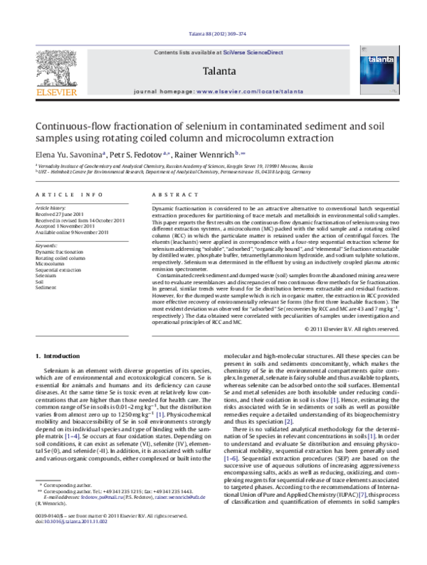 (PDF) Continuous-flow fractionation of selenium in contaminated sediment and soil samples using ...