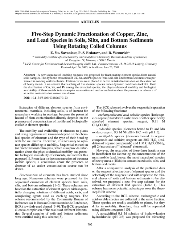 (PDF) Five-step dynamic fractionation of copper, zinc, and lead species ...