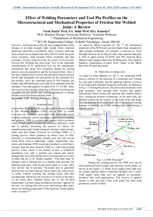 (PDF) Effect of Welding Parameters and Tool Pin Profiles on the Microstructural and Mechanical ...