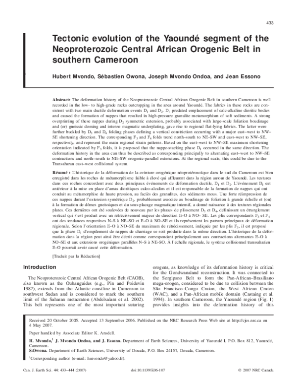 (PDF) Tectonic evolution of the Yaoundé segment of the Neoproterozoic Central African Orogenic ...