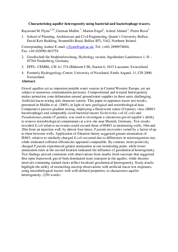(PDF) Characterizing Aquifer Heterogeneity Using Bacterial and Bacteriophage Tracers