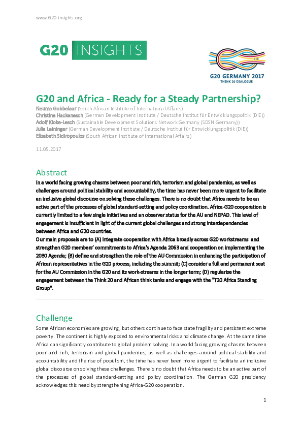 (PDF) G20 and Africa - Ready for a Steady Partnership?