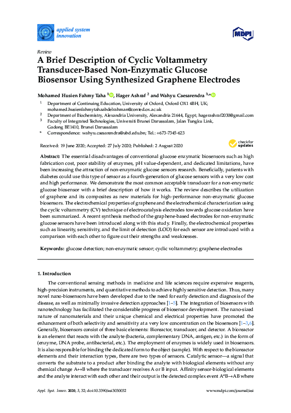 Pdf A Brief Description Of Cyclic Voltammetry Transducer Based Non
