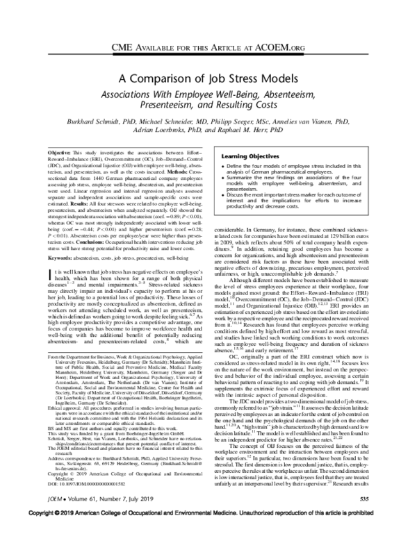 (PDF) A Comparison of Job Stress Models