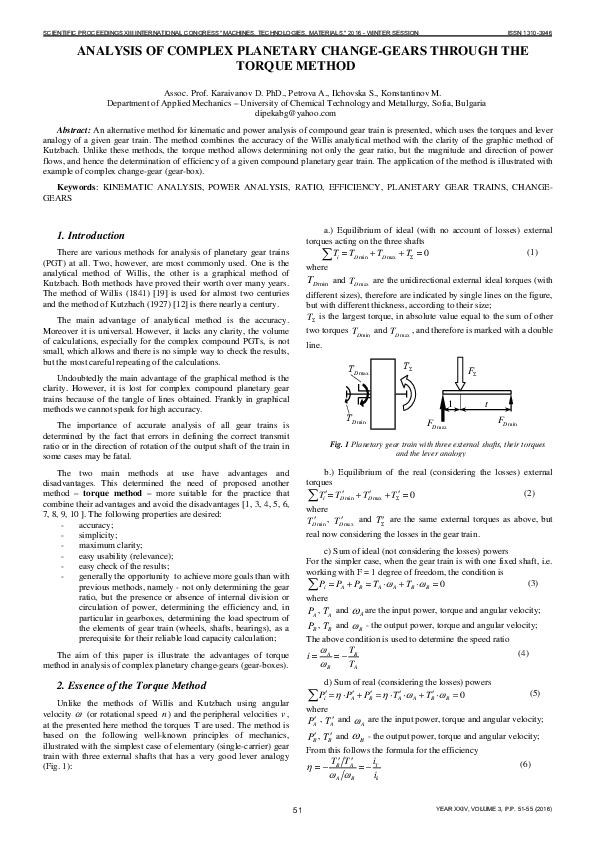 (PDF) Analysis of Complex Planetary Change-Gears Through the Torque Method