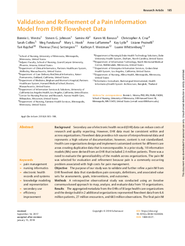 (PDF) Validation and Refinement of a Pain Information Model from EHR Flowsheet Data | Tari ...