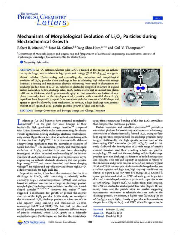 Mechanisms of Morphological Evolution of Li2O2 Particles during ...