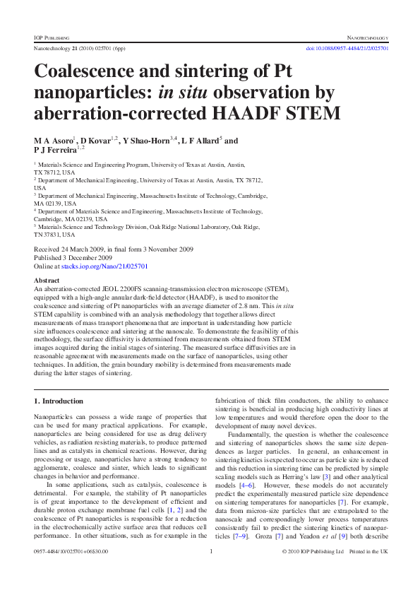 (PDF) Coalescence and sintering of Pt nanoparticles:in situobservation ...
