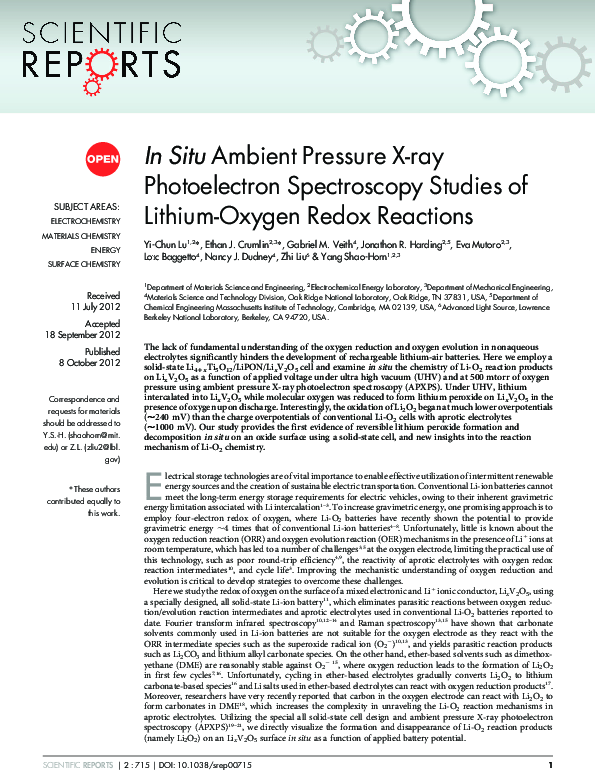 (PDF) In Situ Ambient Pressure X-ray Photoelectron Spectroscopy of ...