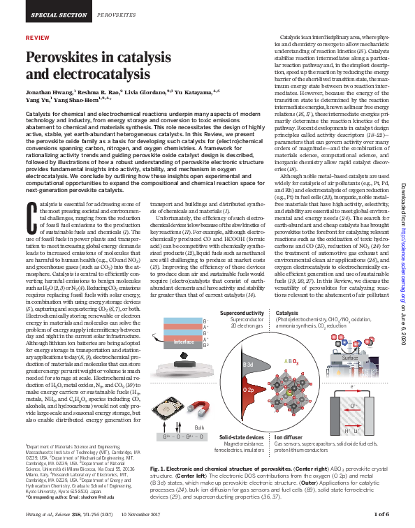 (PDF) Perovskites in catalysis and electrocatalysis