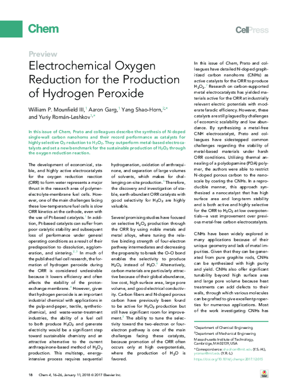 (PDF) Electrochemical Oxygen Reduction for the Production of Hydrogen Peroxide