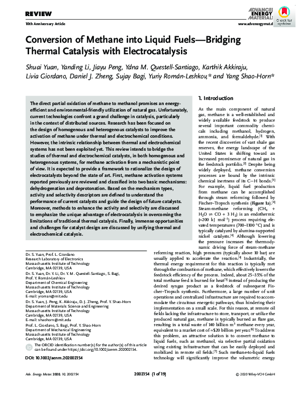 (PDF) Conversion of Methane into Liquid Fuels—Bridging Thermal ...