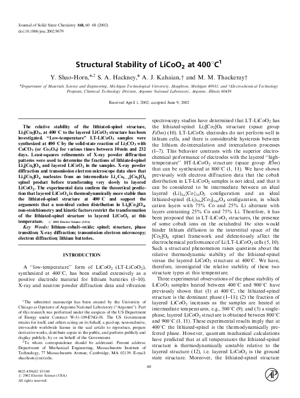 (PDF) Structural Stability of LiCoO2 at 400°C