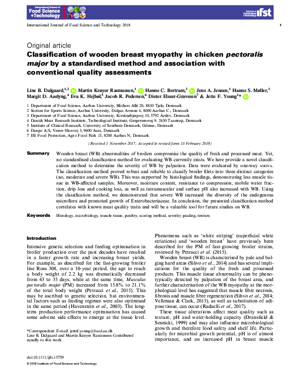 (PDF) Classification of wooden breast myopathy in chicken pectoralis ...