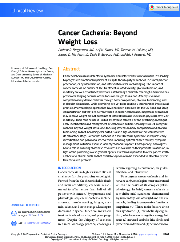 (PDF) Cancer Cachexia: Beyond Weight Loss