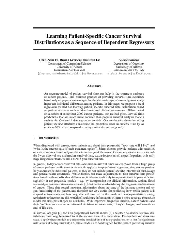 (PDF) Learning patient-specific cancer survival distributions as a ...