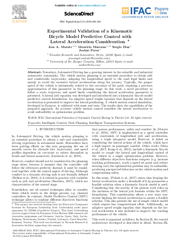 Pdf Kinematic Bicycle Model Control With Lateral Acceleration 