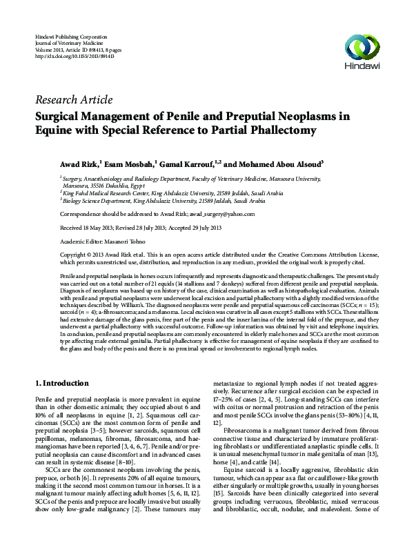(PDF) Surgical Management of Penile and Preputial Neoplasms in Equine ...