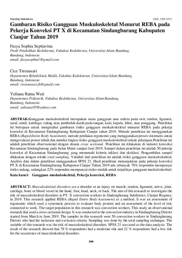 (PDF) Gambaran Risiko Gangguan Muskuloskeletal menurut Reba pada ...