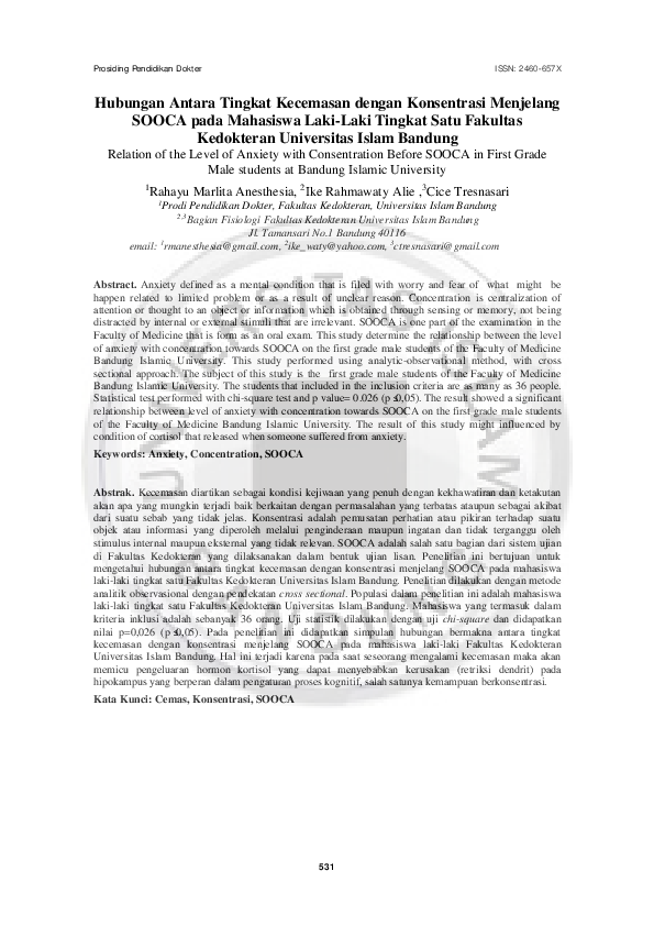 (PDF) Hubungan antara Tingkat Kecemasan dengan Konsentrasi Menjelang SOOCA pada Mahasiswa Laki ...