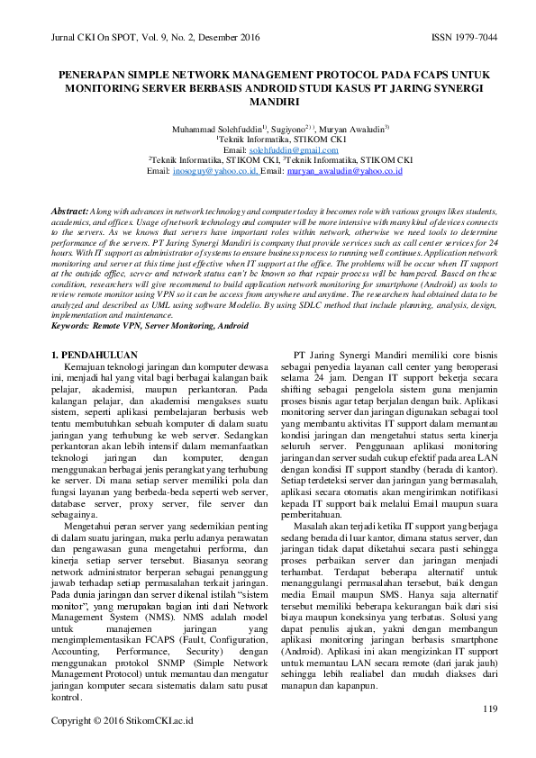 (PDF) Penerapan Simple Network Management Protocol Pada Fcaps Untuk Monitoring Server Berbasis ...