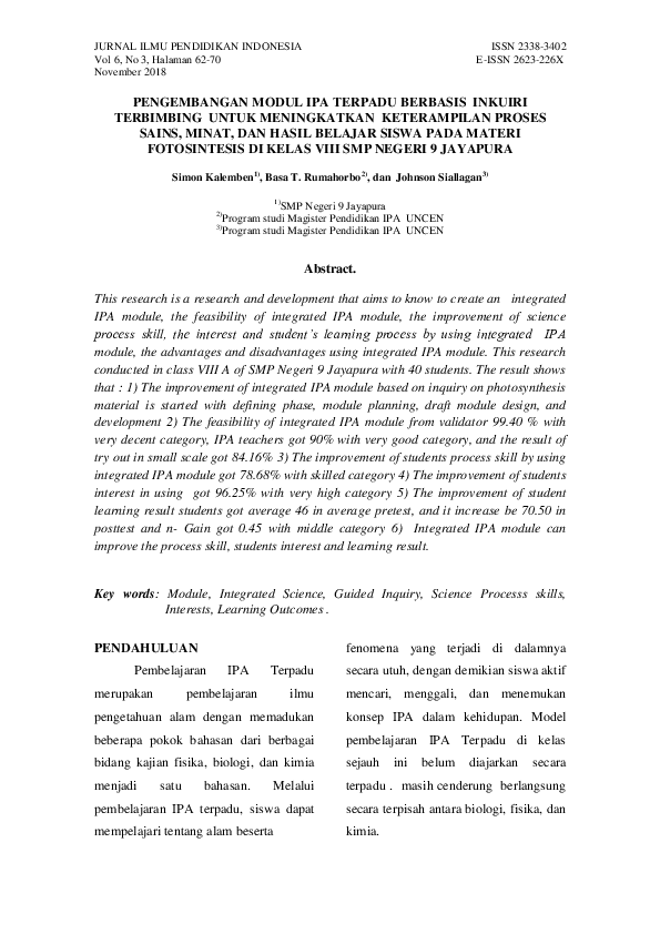 (PDF) Pengembangan Modul Ipa Terpadu Berbasis Inkuiri Terbimbing Untuk ...