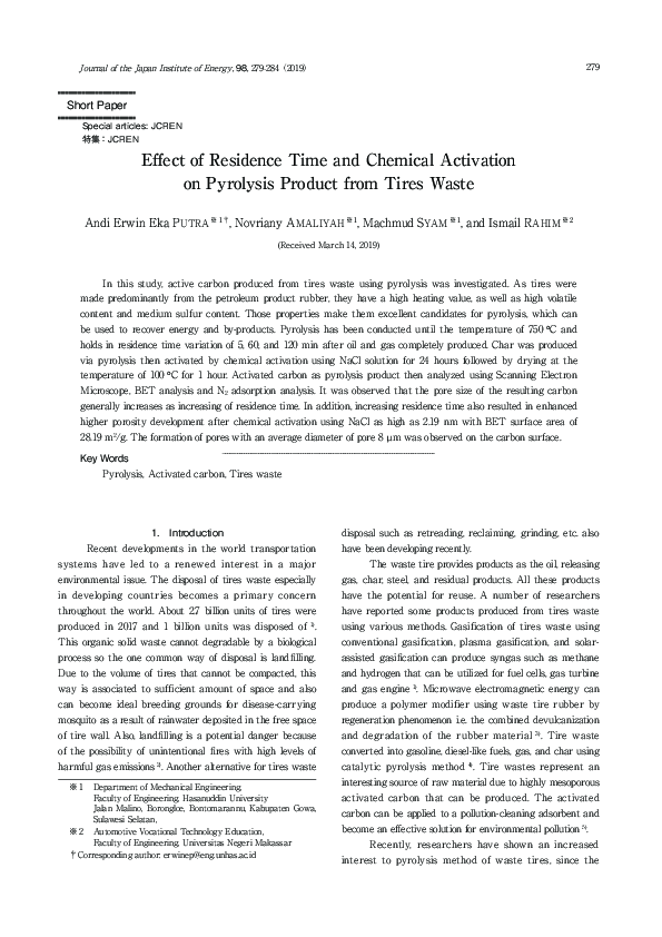 (PDF) Effect of Residence Time and Chemical Activation on Pyrolysis ...