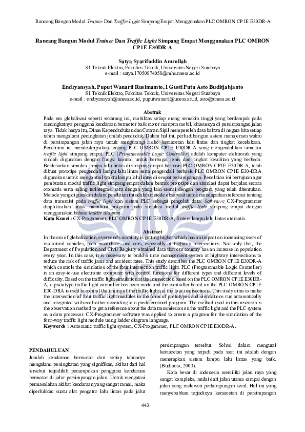 (PDF) Rancang Bangun Modul Trainer Dan Traffic Light Simpang Empat Menggunakan PLC OMRON CP1E ...