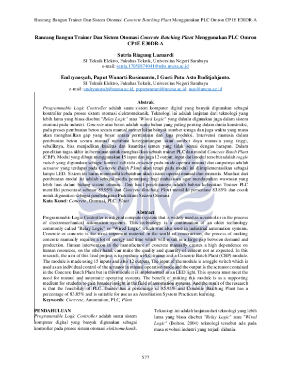 (PDF) Rancang Bangun Trainer Dan Sistem Otomasi Concrete Batching Plant Menggunakan PLC Omron ...