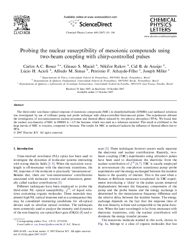 (PDF) Probing the nuclear susceptibility of mesoionic compounds using ...