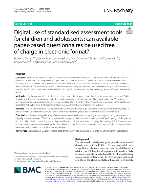 (PDF) Digital use of standardised assessment tools for children and ...