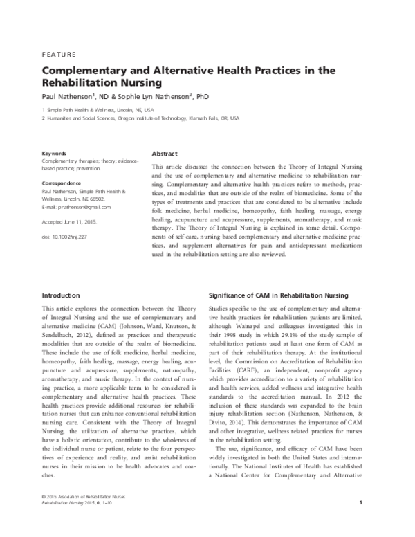 (PDF) Complementary and Alternative Health Practices