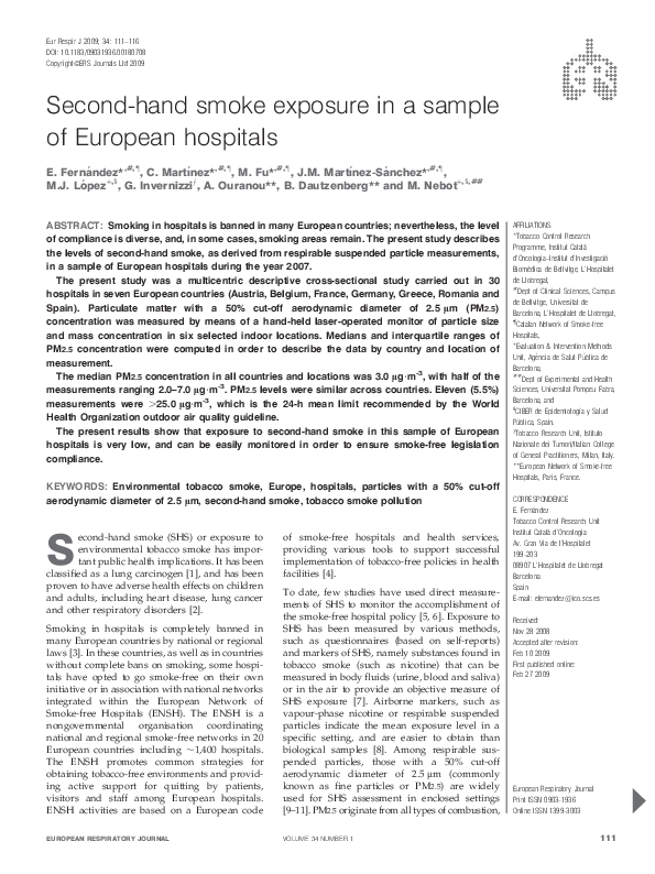 (PDF) Second-hand smoke exposure in a sample of European hospitals