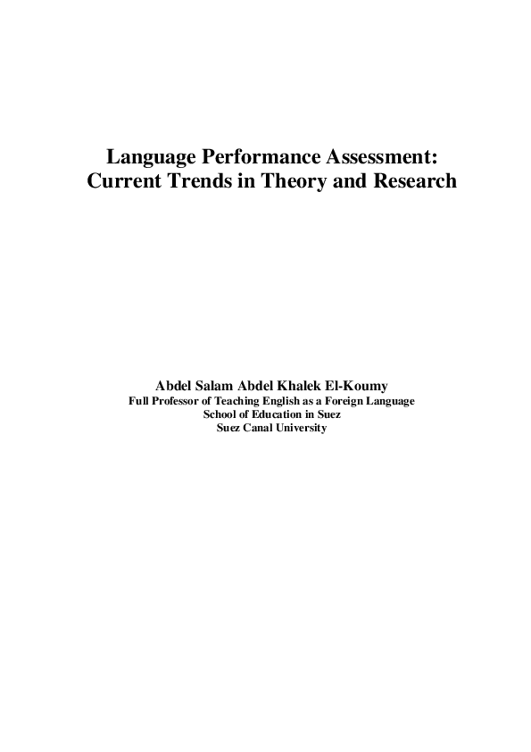 (PDF) Language Performance Assessment: Current Trends in Theory and ...